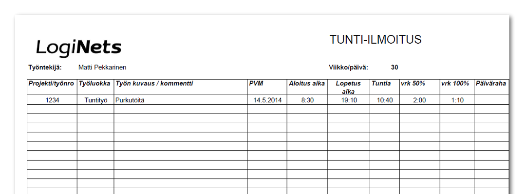Ilmainen Excel-tuntilappu pienen yrityksen työajanseurantaan